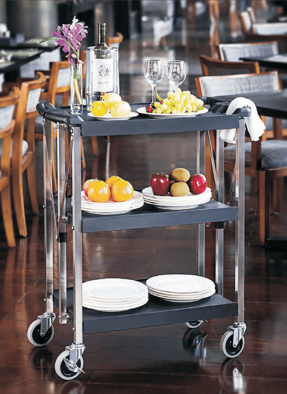 Omcan 43638 - 17" x 30" Folding Stainless Steel Bussing Cart with 3 Le ...